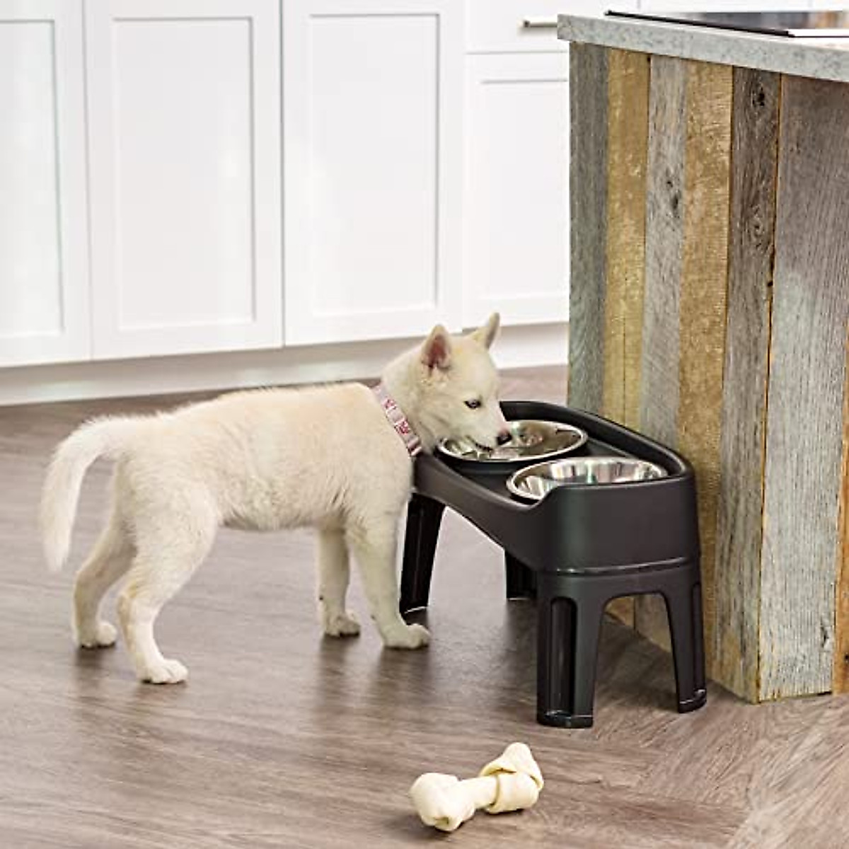 IRIS USA Large Elevated Pet Feeder with Attachable Legs and 2 Stainless Steel Bowls, For Small to Large Dogs Cats with 2 Quart Bowls and 12"H Legs Raised Pet Feeding Station, Black