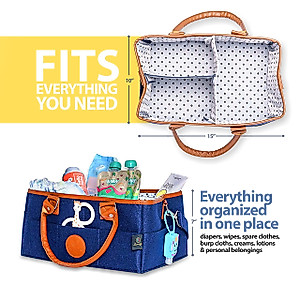 Baby Diaper Caddy Organizer Tote with Portable Baby Changing Pad Bag and Mini Elephant Hand Sanitizer Holder Perfect for Nursery Changing Table Baby Shower or Moving Room to Room (Large, Baby Blue)