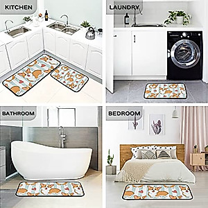Emelivor Cute Corgi Kitchen Rugs and Mats Set 2 Piece Non Slip Washable Runner Rug Set of 2 for Floor Home Kitchen Laundry Decorative