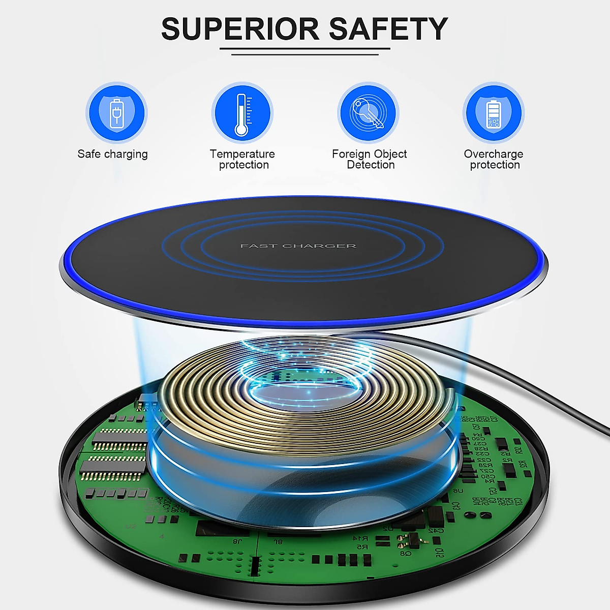 Fast Wireless Charger, 10W Max Wireless Charging Pad for iPhone 15/15 Plus/15 Pro/15 Pro Max/14/13/12/SE/11/X/XR/8, Samsung Galaxy, AirPods/AirPods Pro, Huawei Mate 20 Pro/Mate 30/P50 (No AC Adapter)
