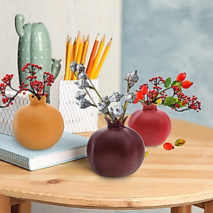 Woration Ceramic Vase Brown Pomegranate Shape Creative Flower Vase Home Decor Flower Arrangement Ornaments for Fireplace Bedroom Livingroom Office Desk Table