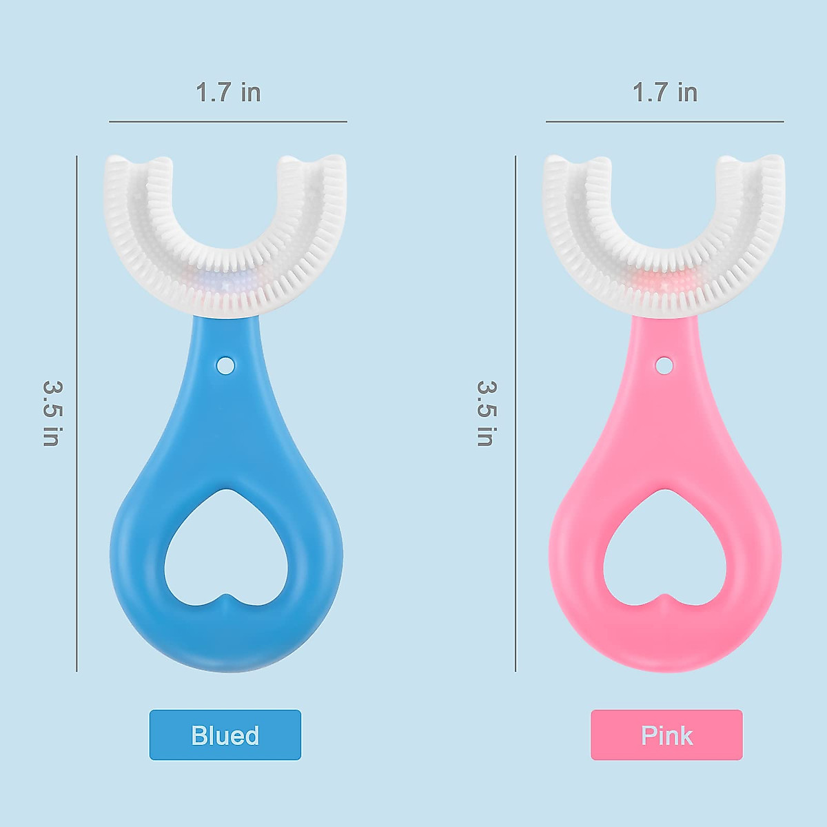 VIJIGIA 2 Pack Kids U-Shaped Toothbrush ,Food Grade Soft Silicone Brush Head, 360° Oral Teeth Cleaning Design for Toddlers and Children