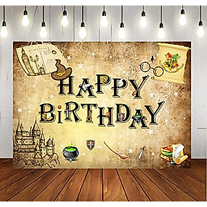 LYCGS 7X5ft Wizard Happy Birthday Backdrop Magic Castle School Backdrop Wizard Photography Background Boys Girls Kids Birthday Party Decor Banner X-110