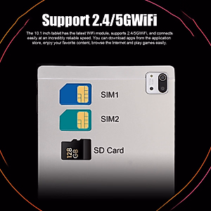 Septpenta 10.1 Inch Silver Tablet, 1.5GHz Octa Core CPU, 6GB RAM 128GB ROM 1960 X 1200 IPS Touchscreen, 5M 13M Dual Camera, 5800mAh Battery, Multilingual Support(USA)