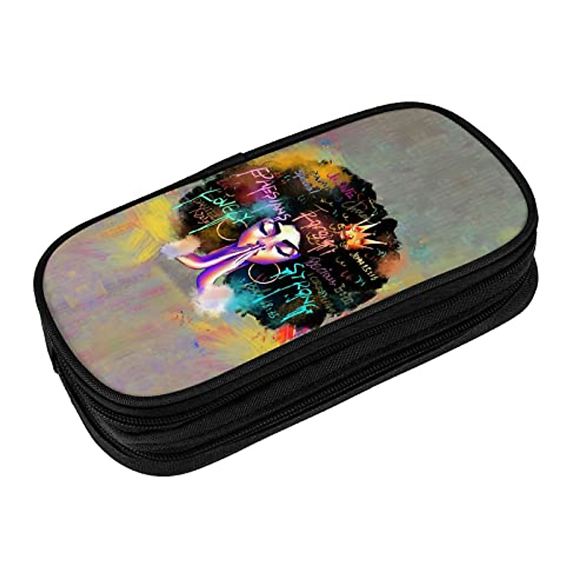 yngviud African American Black Girl Pencil Bag Pencil Case Large Capacity Portable Pencil Pouch Geometric Pen Bag Zipper Stationery Bag Pouch Holder Box