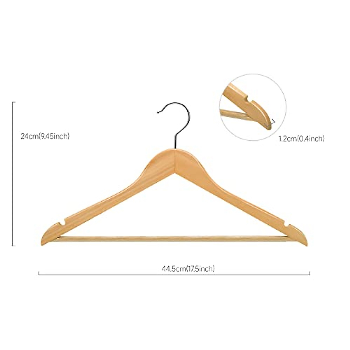 Nature Smile Wooden Suit Hangers 20 Pack Premium Solid Wood Coat Clothes Hangers with Non Slip Bar - Smooth Finish with 360° Swivel Hook and Smooth Notches for Camisole Jacket Pant Dress Natural Color