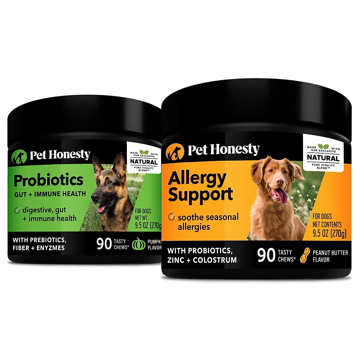 PetHonesty Digestive Probiotics for Dogs + Allergy Support Soft Chew Supplement Bundle - Probiotics, Digestive Enzymes, Salmon Oil and Omega 3 Fish Oil, Itch Relief for Dogs, Coat and Skin Health