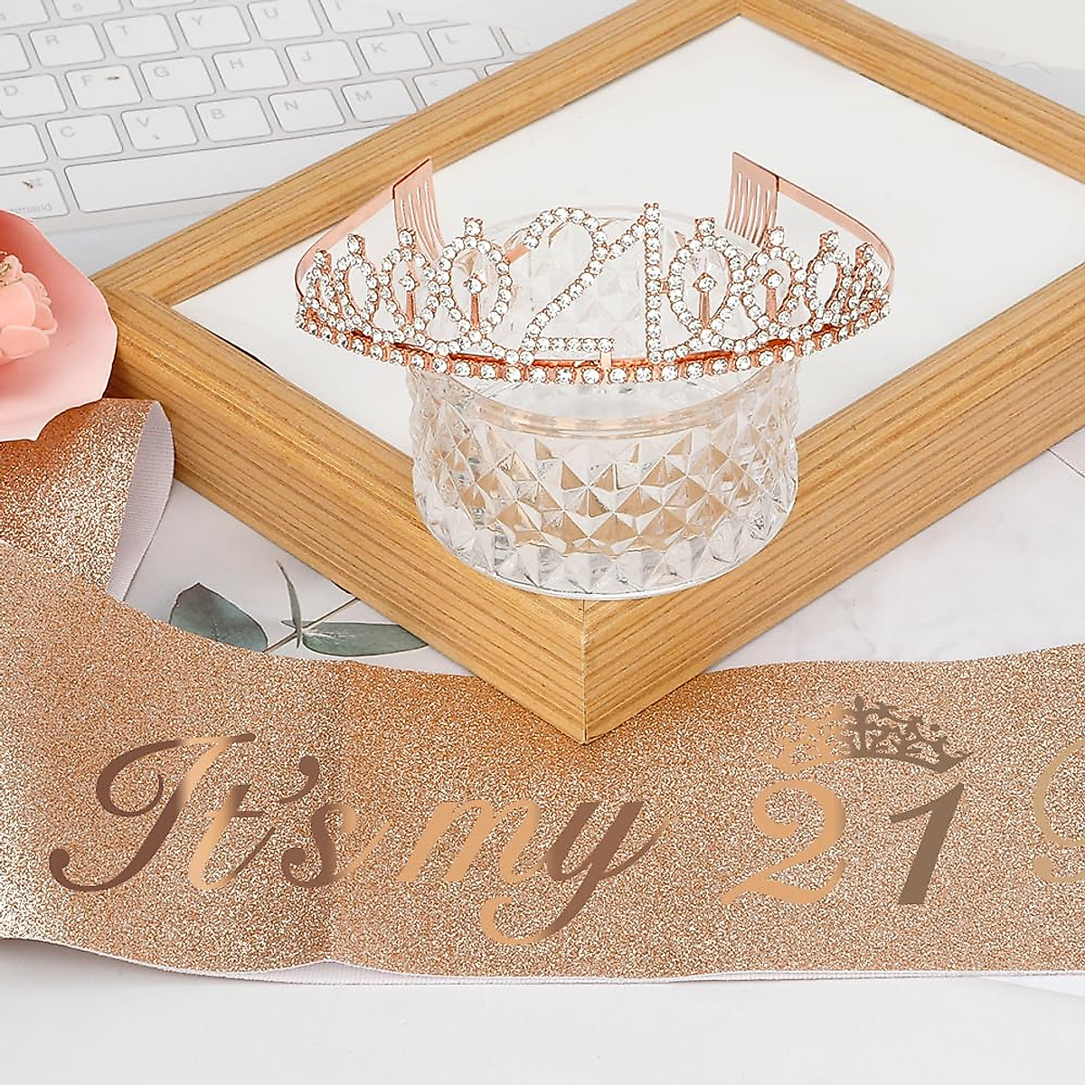 Birthday Girl Sash, 21st Rose Gold Tiara Crown & Headband - Birthday Gifts & Decorations