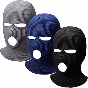 3 Pieces 3 Hole Ski Mask Knitted Full Face Cover Adult Balaclava Knit Ski Face Cover Thermal Knitted Head Wrap for Men Women(Black, Gray, Navy Blue)