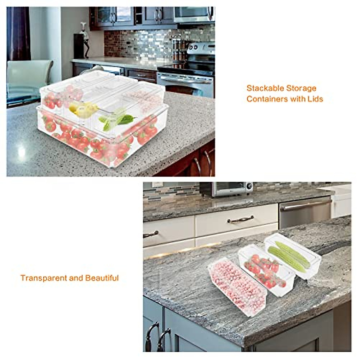 Modern-Depo 10 PCS Refrigerator Organizer Bins Food Containers with Various Size Storage Bins for Fridge, Countertop, Cabinets & Pantry