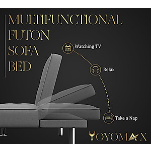 yoyomax Futon Sofa Bed, Adjustable Modern Convertible Sofa Bed Couch - Breathable Fabric Folding Sofa Bed Easy to Clean-Ideal for Bedroom, Living Room and Office-Compact Design for Spacing Saving-Grey