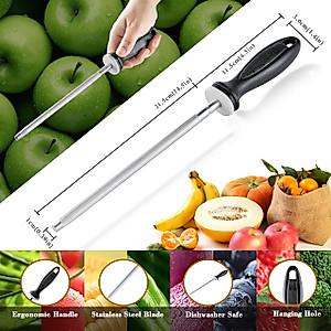 Knife Sharpener Rod, Little Cook 12 inch Knife Sharpening Steel, Knife Sharpening Rod with Ergonomic PP Handle (black)