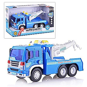 Liberty Imports Friction Powered Wrecker Tow Truck Toy Towing Play Vehicle with Lights and Sounds (Double Hooks)