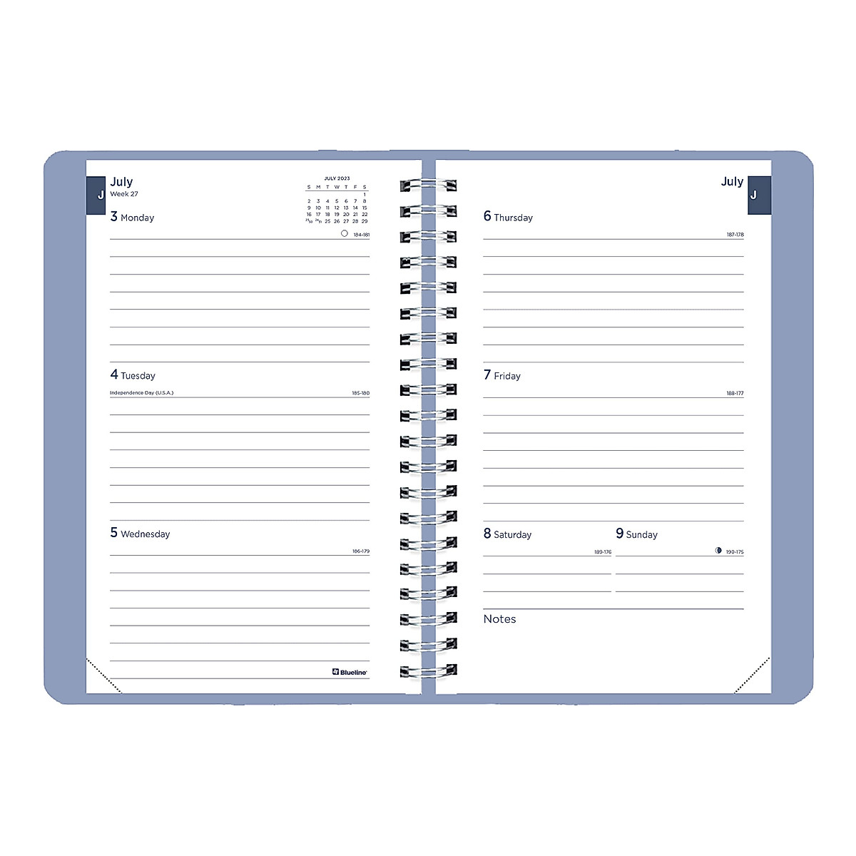 Blueline Essential Academic Weekly/Monthly Planner, 13 Months, July 2023 to July 2024, Twin-Wire Binding, Soft Vicuana Cover, 8" x 5", Cloud Blue (CA101F.02-24)