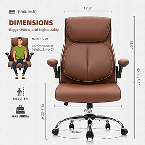 YAMASORO Ergonomic Office Chair High Back Comfortable Desk Chairs with Wheels and Flip-up Arms Leather Computer Chairs with Lumbar Support,Brown…
