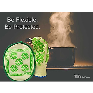 G & F 1688 Dupont Nomex & Kevlar Heat Resistant Oven Gloves, 3-Finger Oven Gloves & Pot Holder Set