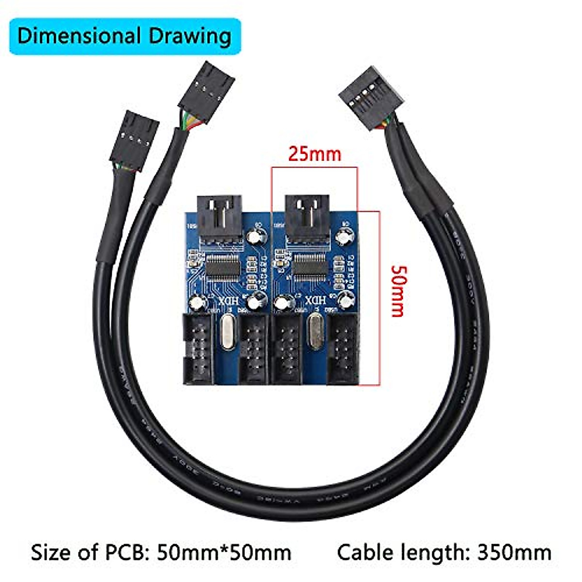 Motherboard USB 9 Pin Header Hub Male 1 to 2/4 Female USB 2.0 Splitter Extension Cable, USB 9-pin Internal Cable 9 pin Connector Adapter for Port Multiplier (35cm)