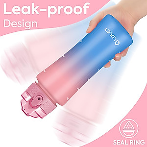 OLDLEY Kids Water Bottle with Straw 15 oz BPA-Free Leak-Proof Motivational Water Bottles with Time Marker for School Sports Travel Gym, Easy to Use for Girls Goys, 1 Straw Lid, Candy Pink/Blueberry