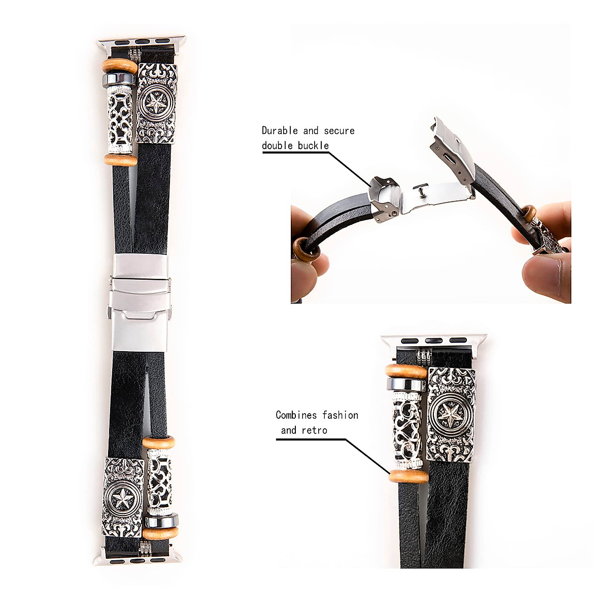 BOVIPO Compatible with Apple Watch Band 45mm 44mm 42mm 41mm 40mm 38mm 49mm, Black-X, 38/40/41 mm