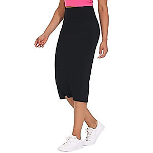 THE GYM PEOPLE Women's High Waist Tummy Control Pencil Skirts Stretchy Bodycon Midi Skirt Below Knee with Back Slit Black