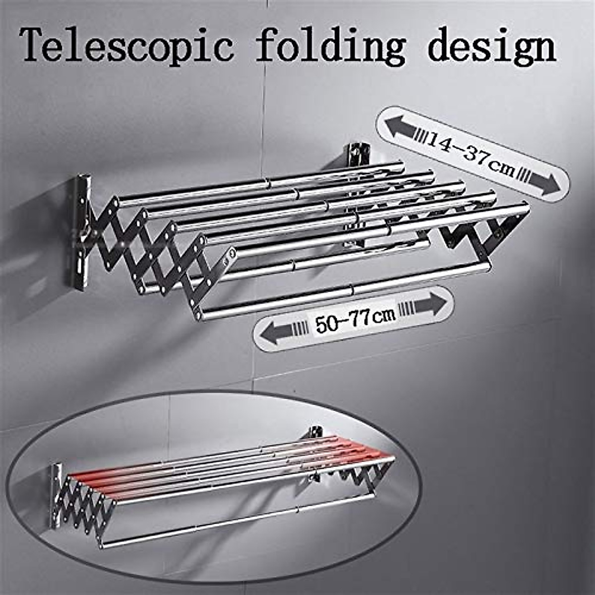 YAWEDA Rust-Proof and Space-Saving Indoor and Outdoor Hangers Stainless Steel Durable Wall Mount Clothes Double Pole Drying Rack for Bathroom Kitchen Hotel (Size : 50-77cm)