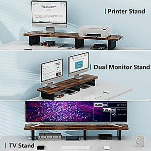 Zimilar Dual Monitor Stand Riser, Large Wooden Computer Monitor Stand with Storage for Office Accessories (Rust Brown)