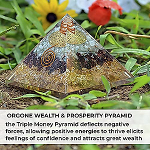 Orgonite Crystal Triple Money Pyramid Energy Generator Promotes Wealth and Prosperity with Green Aventurine, Red Garnet and Citrine – Attract Money and Success with Lucky Orgone Crystals