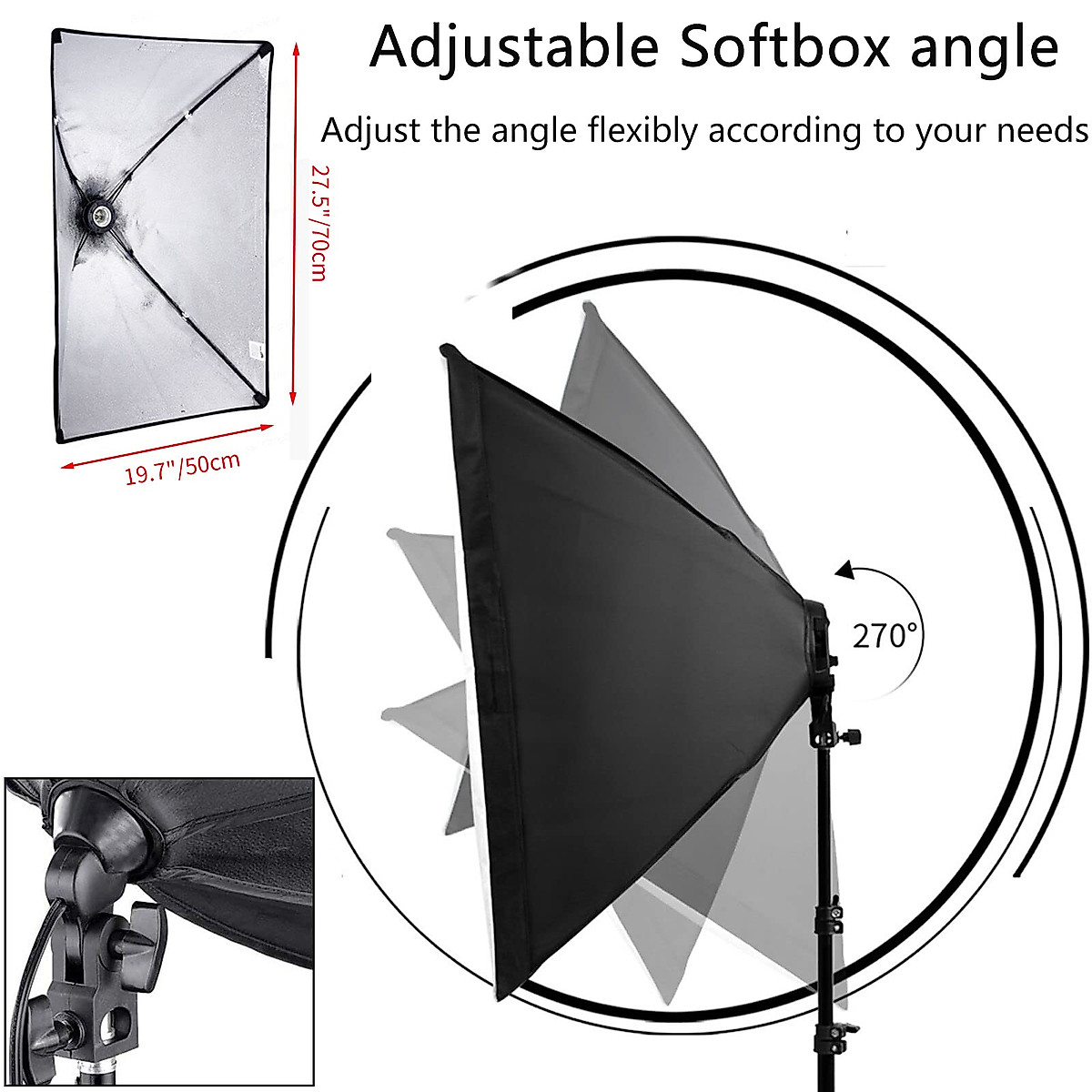 FOTOCREAT Softbox Photography Lighting Kit,19.7"X27.5" Professional Continuous Lighting System with 200W E27 Socket LED Bulbs and Remote,for Portrait Product Photo Studio Photography