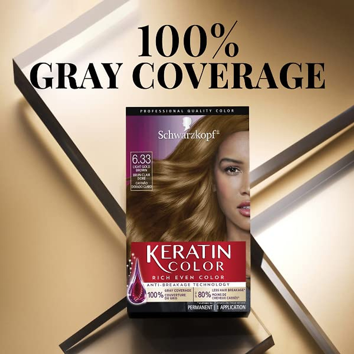 Schwarzkopf Keratin Color Permanent Hair Color Cream, 6.33 Light Golden Brown
