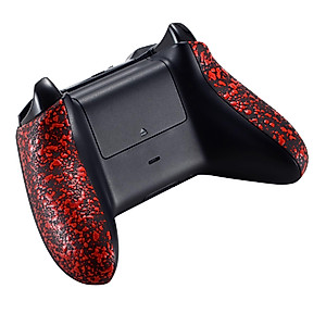 eXtremeRate Textured Red Back Panels, Comfortable Non-Slip Side Rails, 3D Splashing Handles, Game Improvement Replacement Parts for Xbox One X S Controller