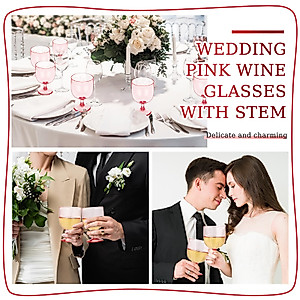 Bokon 16 Pack Plastic Wine Glasses 7.5 oz Wine Glass with Stem Reusable Unbreakable Wine Cups Champagne Goblets Shatterproof Cocktail Drinkware for Wedding Party Indoor Drinking(Pink)