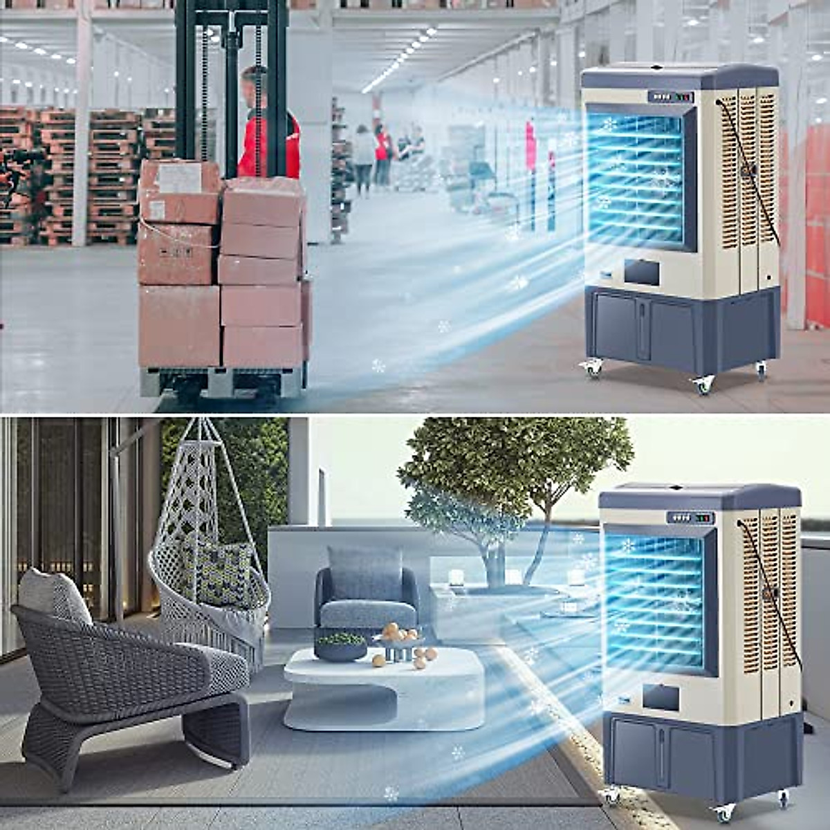 Uthfy 51" Evaporative Air Cooler with 3 Speeds, 8979 CFM Swamp Cooler with 110° Oscillation, Air Conditioner with 36 Gallon Tank, Evaporative Cooler with 5 Ice Packs, Beige (HY-60AI)