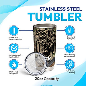 Hyturtle Personalized Hunting Gifts For Men - Deer Hunting Tumbler 20 Oz Travel Coffee Mug Stainless Steel - Fathers Day Hunting Gift For Dad, Him, Boy, Husband, Hunters From Son, Wife On Birthday