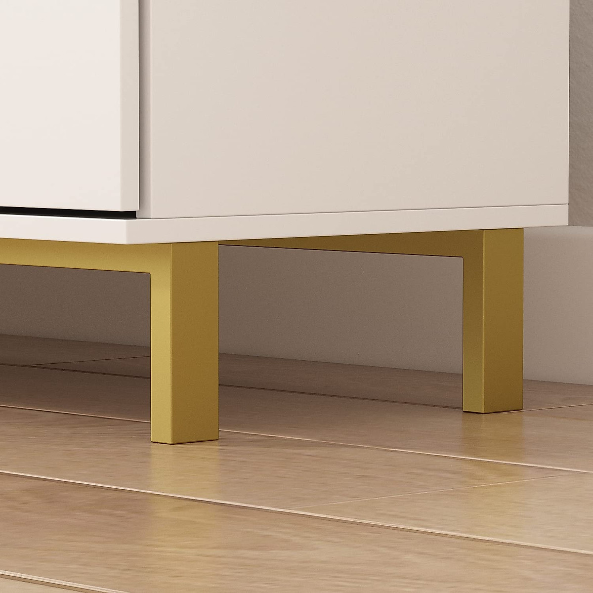 AIEGLE Sideboard Buffet Cabinet with Storage, Wood Coffee Bar Cabinet, 63" Kitchen Cabinet with 3 Drawers & 2 Doors, Kitchen Buffet Cabinet Cupboard with Gold Metal Legs, White