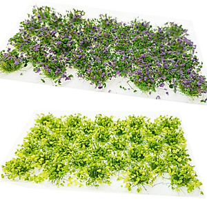 Cayway 128 PCS Miniature Colorful Flower Cluster, 4 Color Static Grass Tuft Model Grass Tufts Flower Vegetation Groups Static Grass Tufts for DIY Model Train Landscape Railroad Scenery