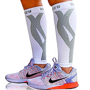 BLITZU 3 Pairs Calf Compression Sleeves for Women and Men Size S-M, One White, One Pink, One Purple