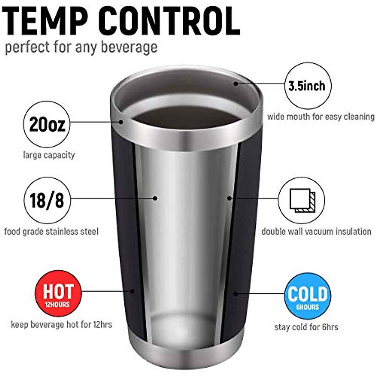 20 oz Insulated Tumblers with Lid & Straw Drinking Cups |Double Wall Stainless Steel Vacuum Coffee Wine Tumbler Funny Mug | Unique Christmas Gifts Stocking Stuffer for Adult(Black)
