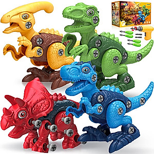 BAODLON Dinosaur Toys for 3 4 5 6 7 Year Old Boys, Take Apart Dinosaur Toy for Kid 3-5 5-7 Building Toy with Electric Drill, Learning Educational STEM Construction Toy Christmas Birthday Gift Boy Girl