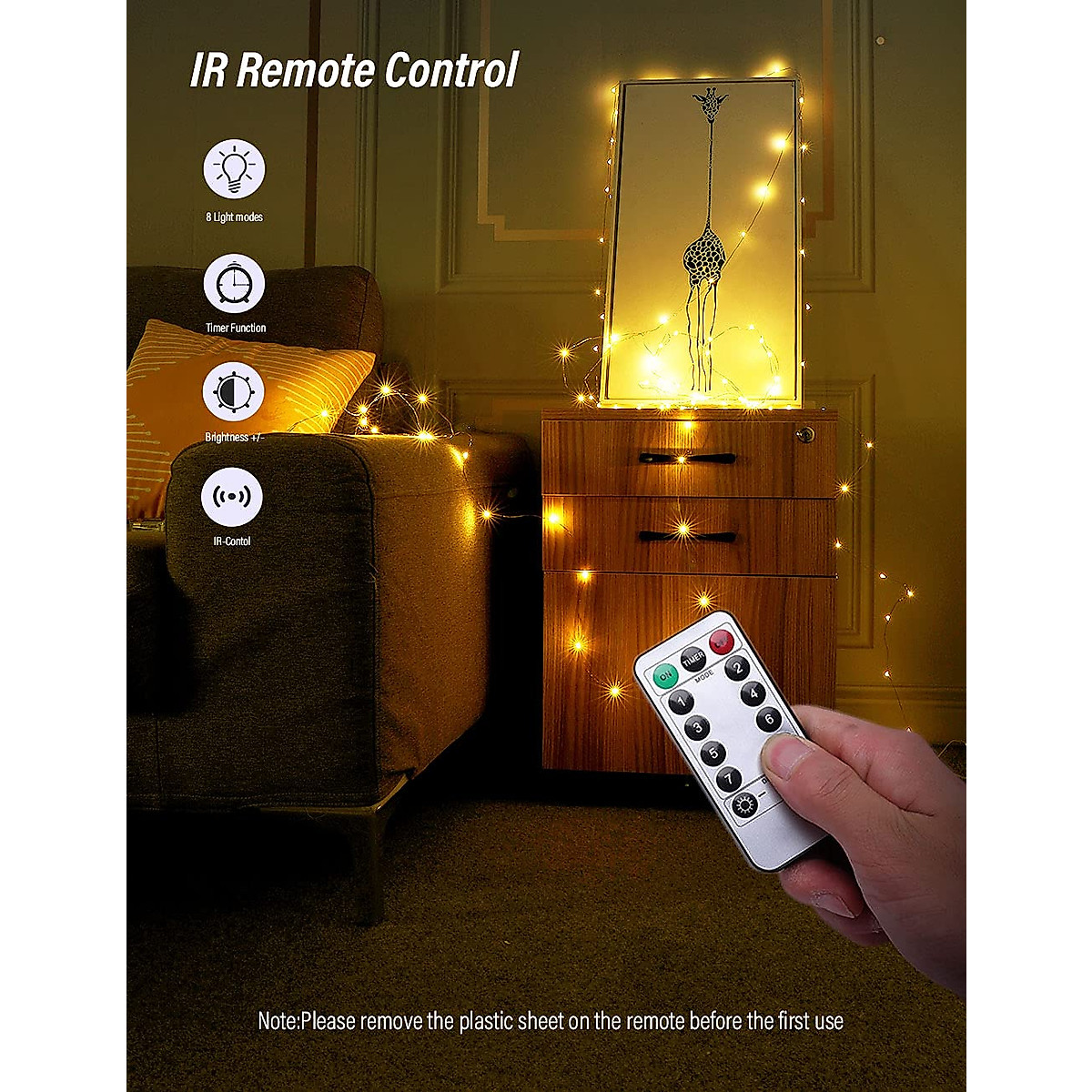 Mikasol Fairy String Lights, 1 Packs Led Fairy Lights Battery Operated Waterproof Copper Wire with Remote Control Fairy Lights for Bedroom. Firefly Lights Christmas Lights 8 Modes (16.4 ft/Warm White)