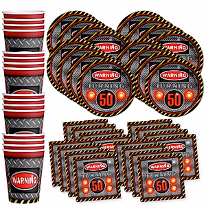 Warning Sign 50th Birthday Party Supplies Set Plates Napkins Cups Tableware Kit for 16