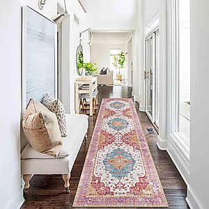 Poeti Washable Runner Rug 2x12, Non Slip Runners for Hallways, Ultra-Soft Carpet Runner Kitchen Runner Rug with Rubber Backing, Laundry Room Rug (Pink)