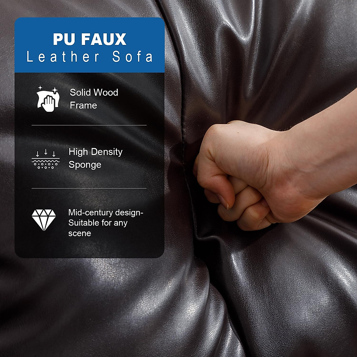 DIFY 80” Leather Faux Loveseat Sofa, Mid-Century Modern Couch with Soft Cushion and Firm Structure, Perfect Furniture for Living Room, Bedroom, Small Space.(Black)