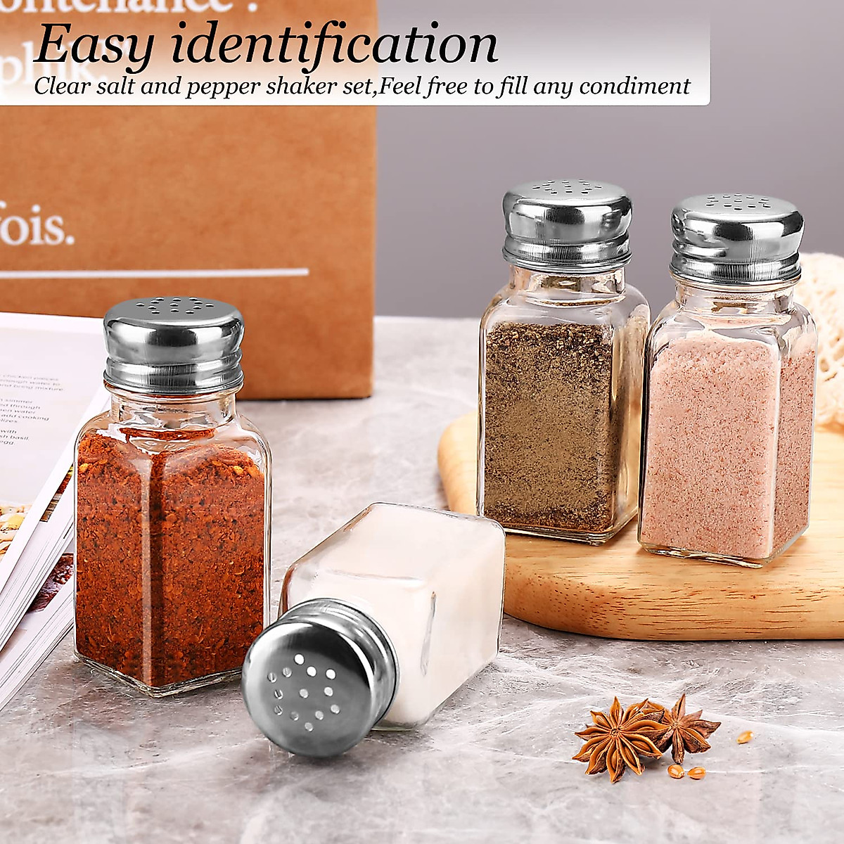 Salt and Pepper Shakers Glass Set ,DWTS DANWEITESI Salt Shaker w Stainless Steel Lid-Glass Spice Jars,Clear to Know When to Fill,Farmhouse Salt and Pepper Shakers Cute Best Kitchen Decoration