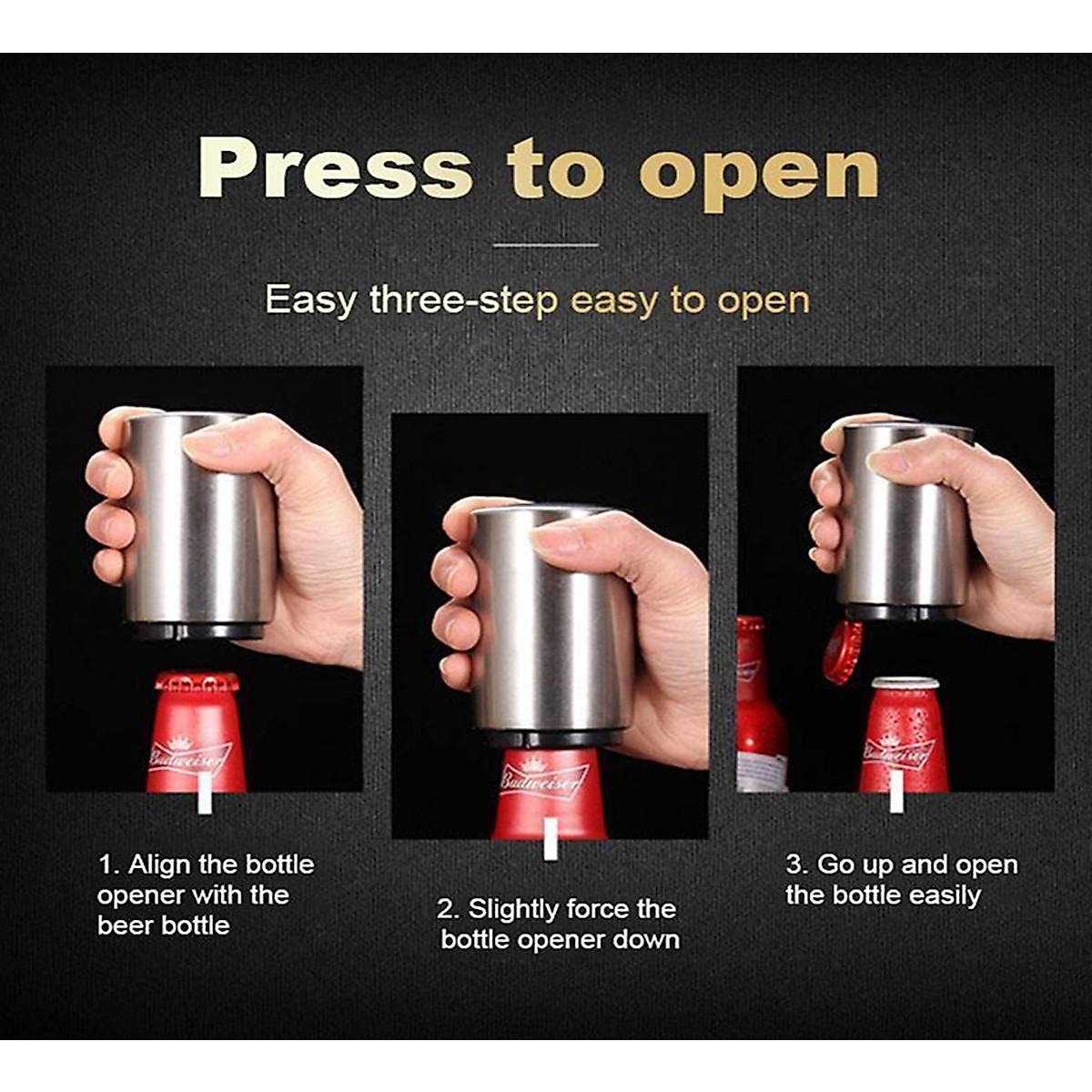 Automatic Beer Bottle Opener Syart Stainless Steel Magnetic Beer Bottle Opener magnet No Damage to Bottle Cap Opener bulk seniors(1pack)