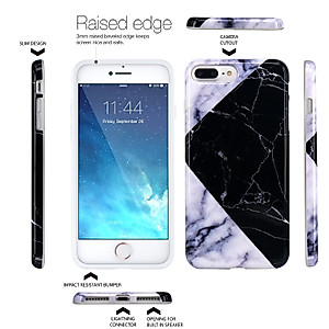 iPhone 7 Plus Case, iPhone 8 Plus Case, JAHOLAN White Black Geometric Marble Design Clear Bumper TPU Soft Rubber Silicone Cover Phone Case for Apple iPhone 7 Plus/iPhone 8 Plus