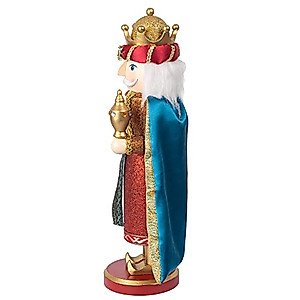 NEROSUN 14 Inch King Wooden Christmas Nutcracker, Traditional Islamic Wooden Nutcracker with Gold Crown Holding a Magic lamp, Festive Muslim Decorations for Shelves and Tables Decor (Red)