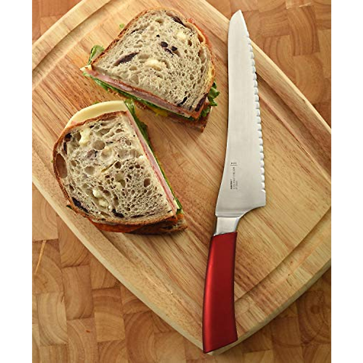 Norpro UNI Knife All Purpose Kitchen 8-inch Serrated Stainless Steel Blade for Tomatoes, Bread, Meat, Red