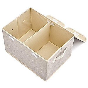 EZOWare Large Storage Boxes [3-Pack] Large Linen Fabric Foldable Storage Cubes Bin Box Containers with Lid and Handles for Home Nursery, Closet, Baby Products (Silver Gray)
