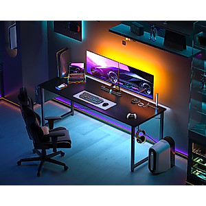 AODK 63 inch Small Computer Desk with Power Outlet for Small Spaces Home Office Student Laptop PC Writing Desks with Storage Bag Headphone Hook, Black