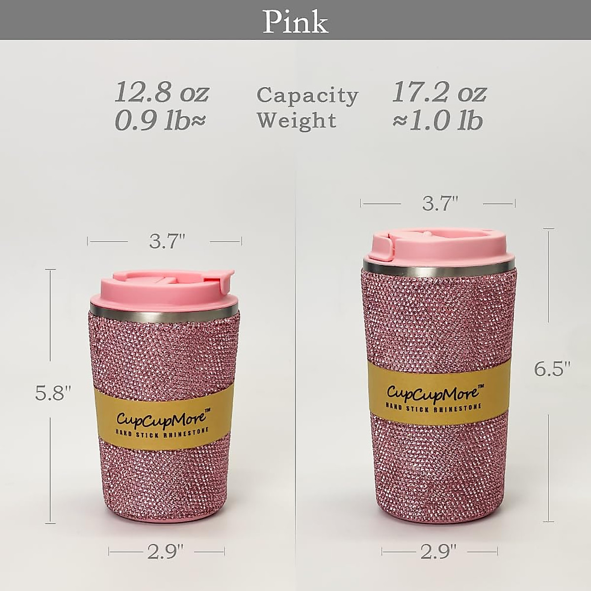 Cupcupmore 12 oz Bling Pink Rhinestone Stainless Steel Coffee Tumbler,Shiny Travel Insulated Coffee Mug with Lid, Reusable Spill Proof Coffee Cup,Portable Thermal Mug for Hot and Cold